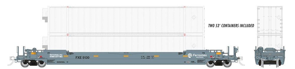 Rapido Trains 401059 HO FXE 53' Husky-Stack Well Car w/Containers (Set – Trainz
