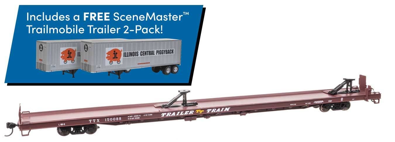 Walthers 910-5732B HO Trailer Train Flat Car with Trailers TTX #150088 – Trainz