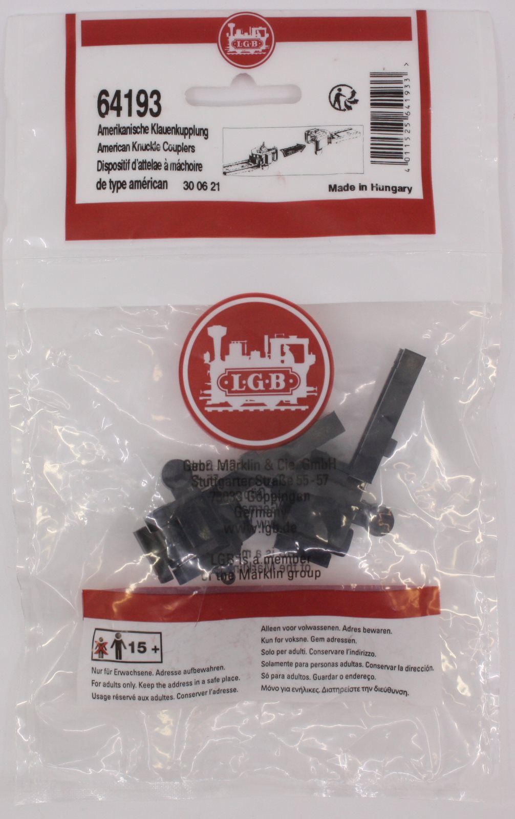 LGB 64193 G Gauge American Knuckle Couplers in Package (Bag of 2) – Trainz