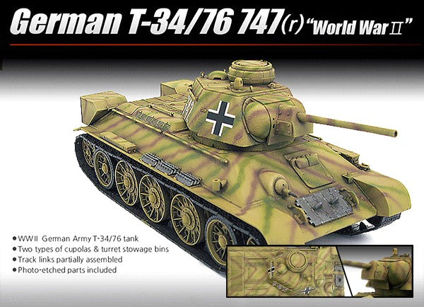 Academy 13502 1:35 WWII T34/76 747(r) German Military Tank Model Kit ...