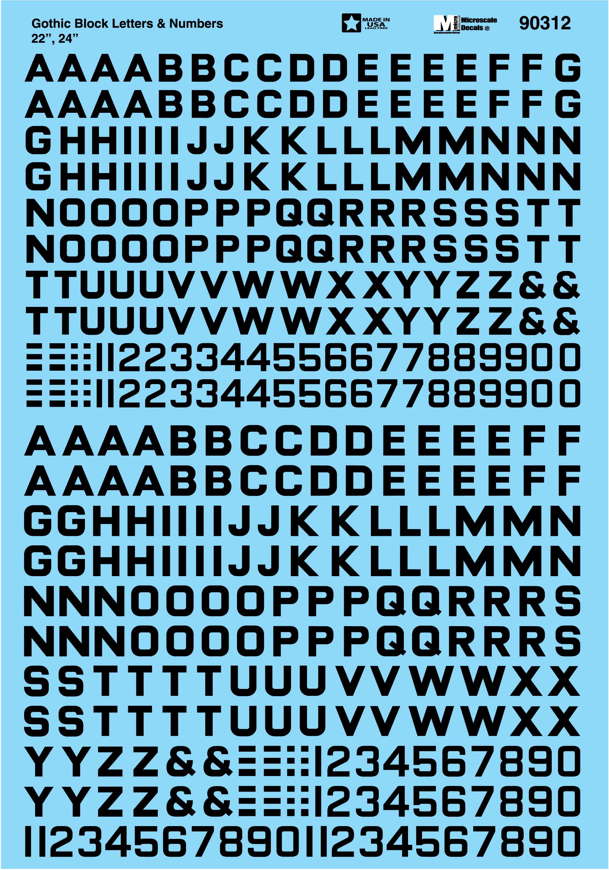 Microscale 90312 HO Black 22", 24" Gothic Block Letters & Numbers Deca ...