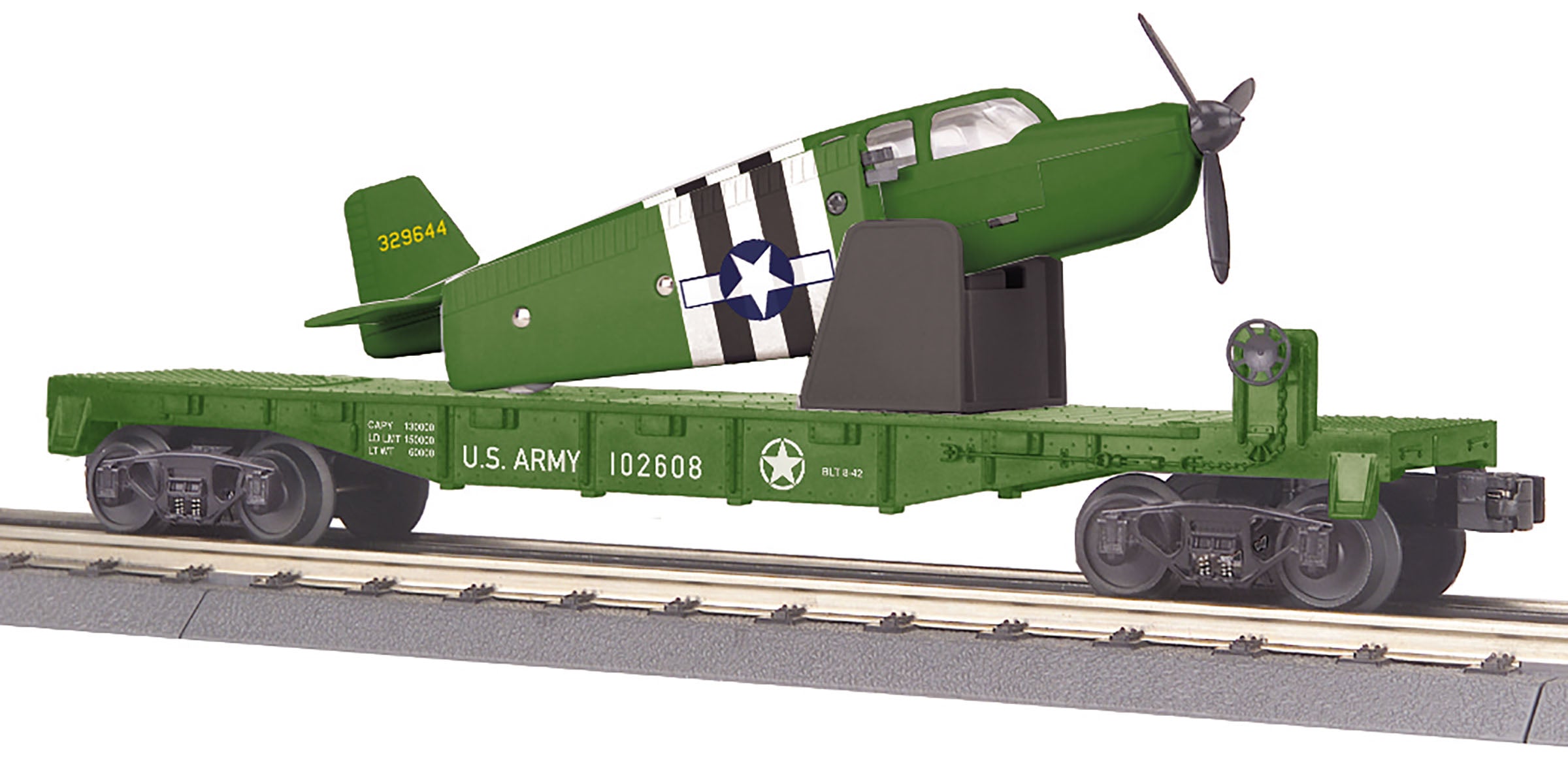 MTH 30-76765 O Gauge U.S. Army Flatcar #102608 with D-Day Airplane – Trainz