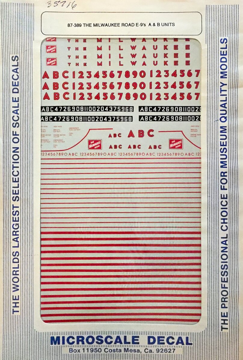 Microscale 87-389 HO Milwaukee E9A and E9B Diesel Decal Sheet – Trainz