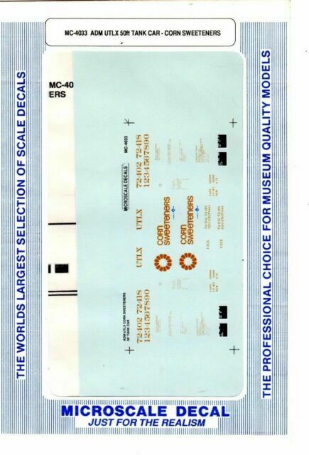 Microscale MC-4033 HO ADM/UTLX Corn Sweeteners 50'' Tank Car Decal She ...