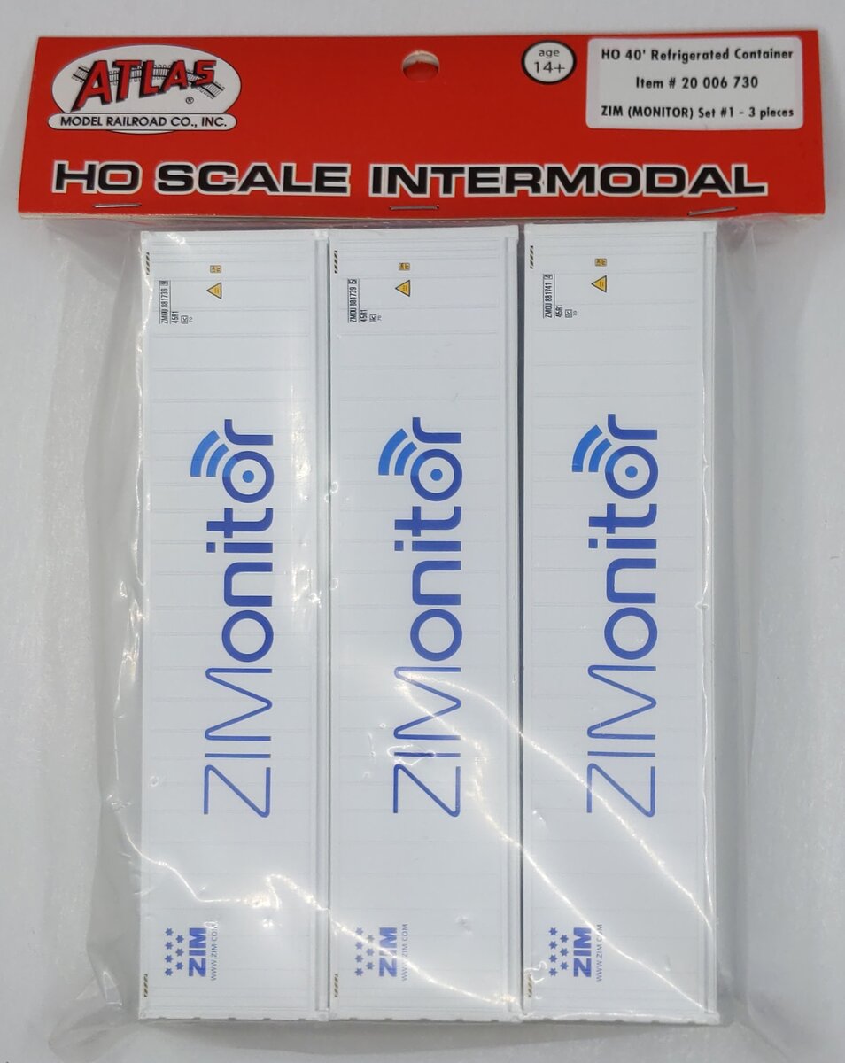 Atlas 20006730 HO Scale Zim (Monitor) 40' Refrigerator Container Set ...