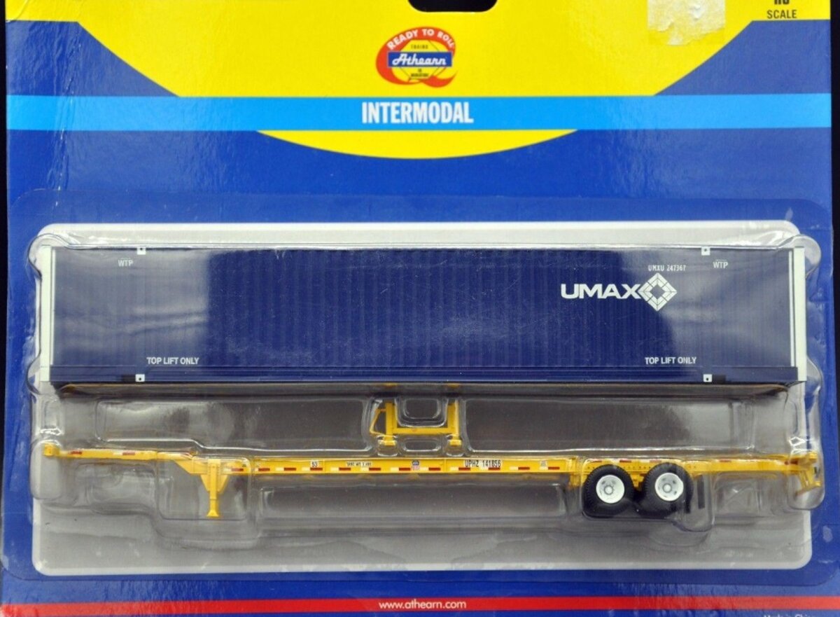 Athearn 28979 RTR UMAX Intermodal 53'' Jindo Container & Chassis – Trainz