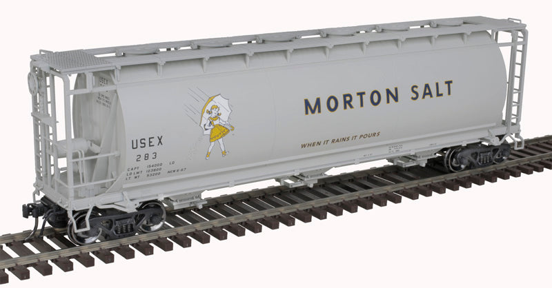 Atlas 3001442 O Morton Salt 3-Rail Salt 3-Bay Cylindrical Hopper – Trainz