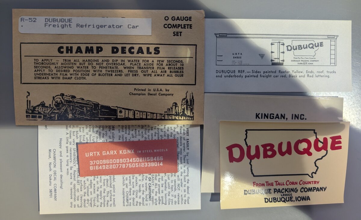 Champ Decals R-52 O Gauge Dubuque Freight Refrigerator Car Decal Set ...