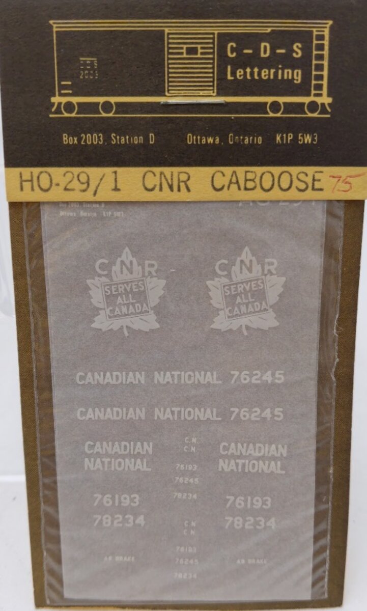 CDS Lettering HO-29/1 HO Scale CNR Caboose Decal Sheet – Trainz