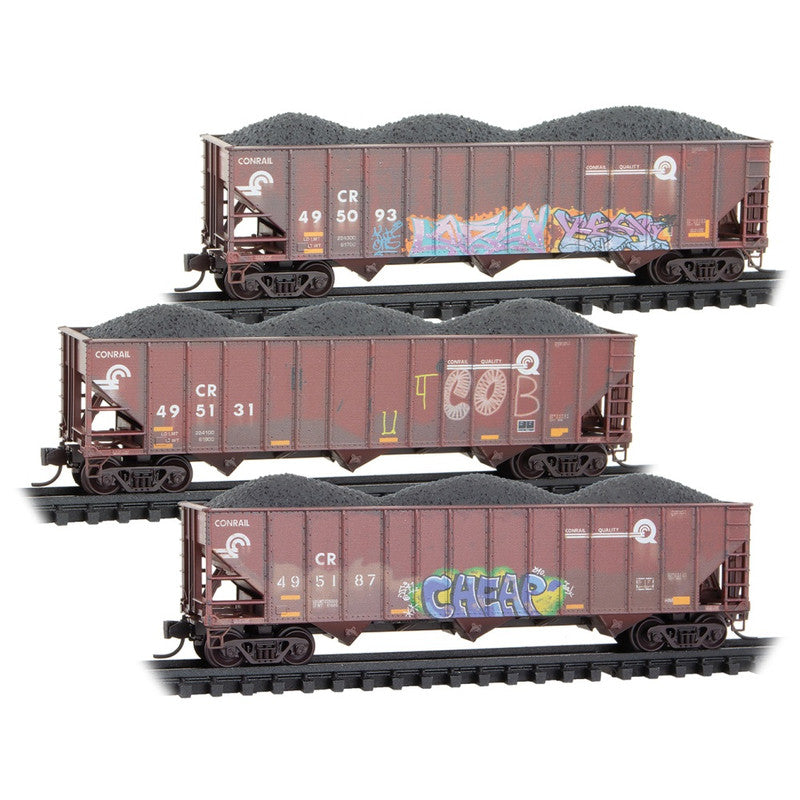 Micro-Trains 98305103 N Conrail Weathered 100-Ton 3-Bay Open Hoppers ...