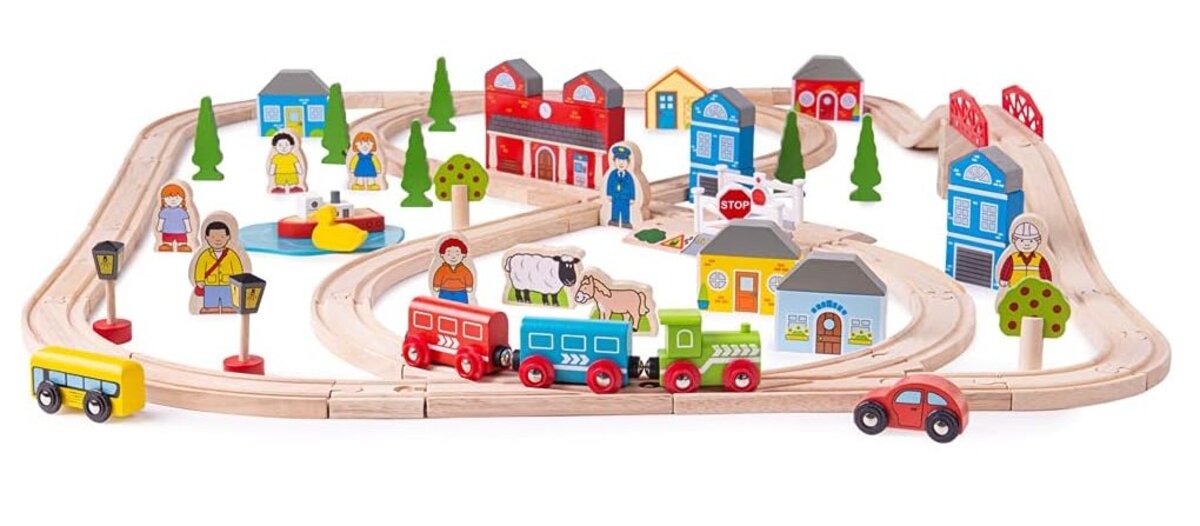 Big Jig Rails BJT015 Wooden Train Town and Country Train Building Set ...