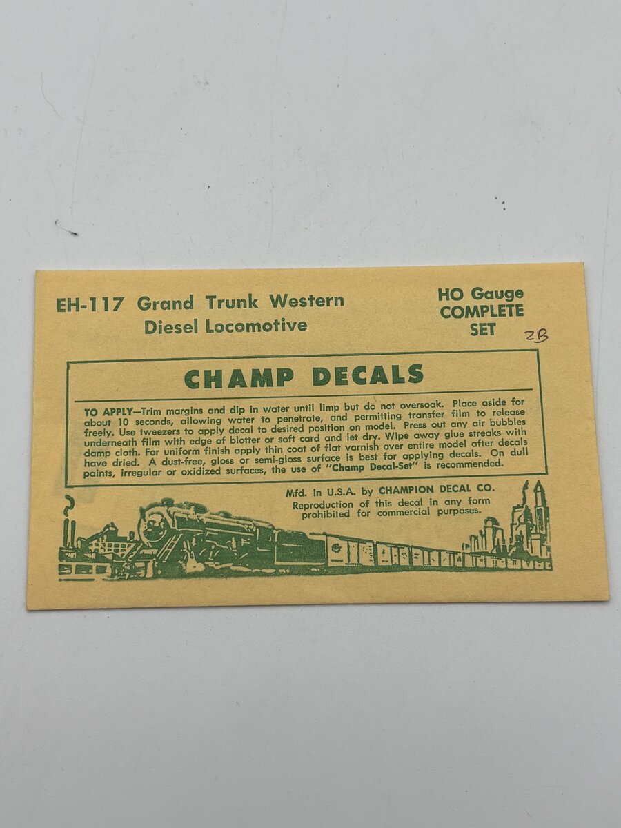 Champ Decals EH-117 HO Grand Trunk Western Diesel Locomotive Decal – Trainz