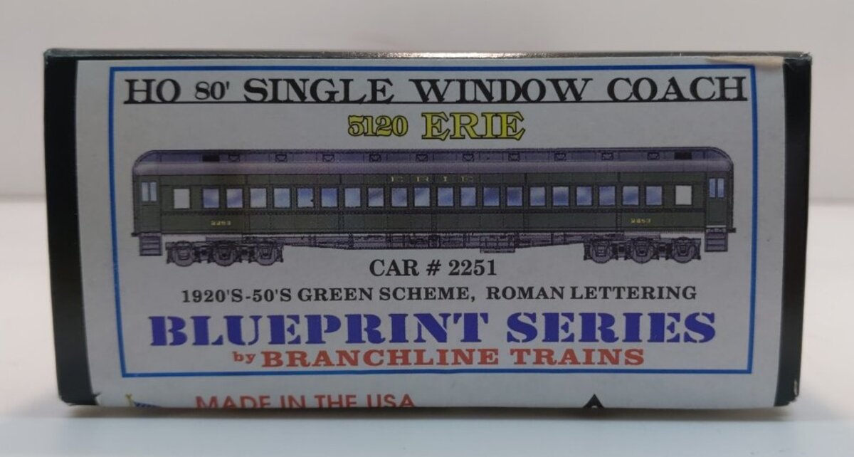 Branchline Trains 5120 HO Scale Erie 80' Single Window Coach #2251 – Trainz