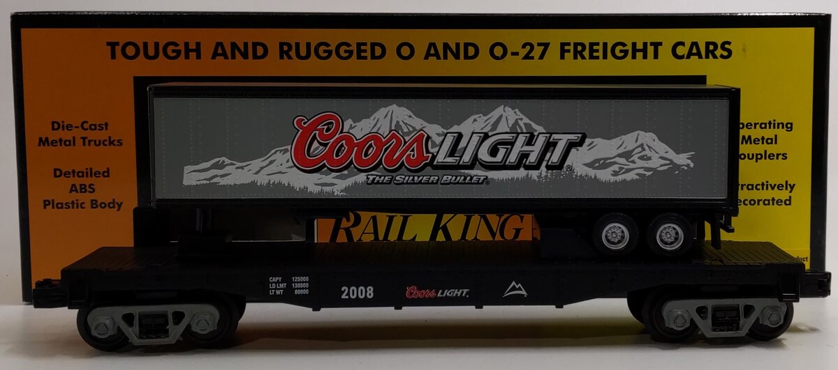 MTH 30-76275 O Gauge Coors Light Flat Car w/ith Trailer LN/Box – Trainz