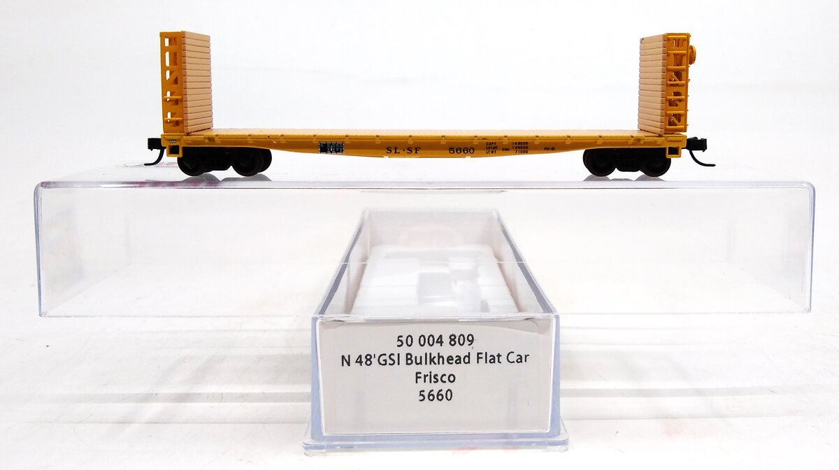 Atlas 50004809 N Frisco 48' GSI Bulkhead Flat Car #5660 – Trainz