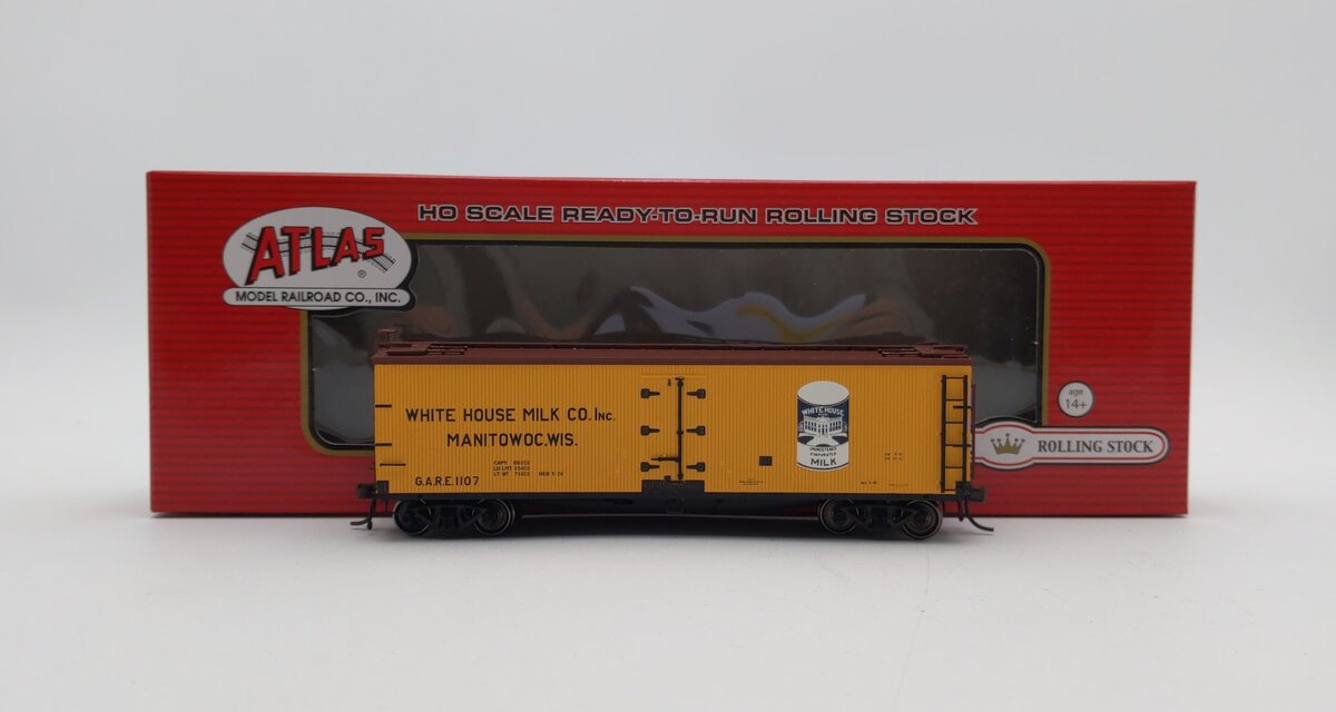 Atlas 20003309 HO Scale 40' Wood Reefer, White House Milk #1107 – Trainz