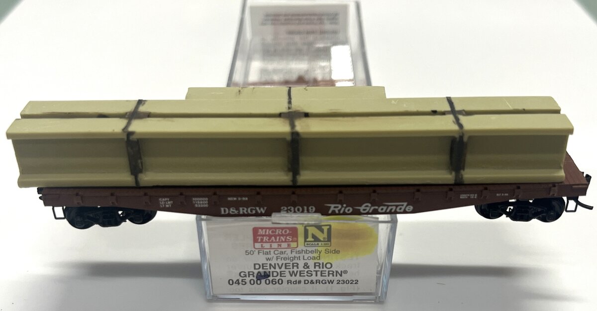 Micro-Trains 04500060 N D&RGW 50' Fishbelly Side Flatcar #23019 – Trainz