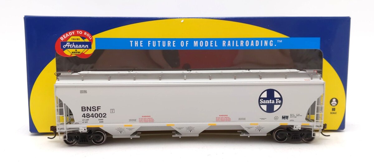 Athearn 89490 HO Scale BNSF Trinity 3-Bay Covered Hopper Car #484002 N – Trainz
