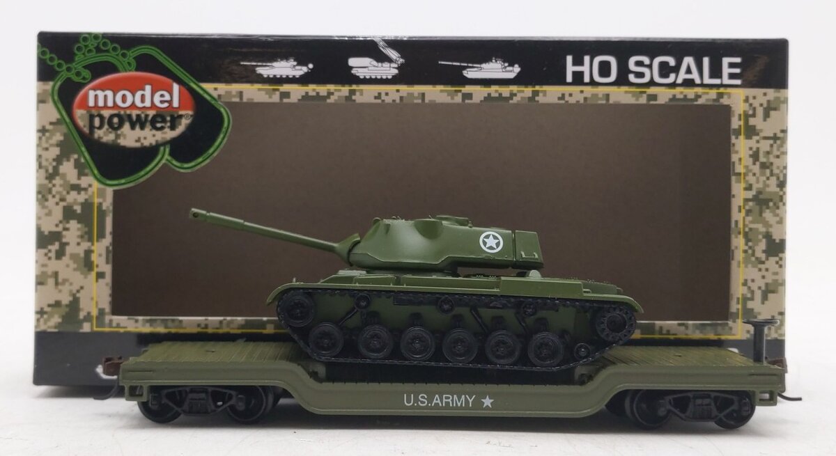 Model Power 98225 HO U.S. Army 40' Depressed Metal Flat Car with Tank ...