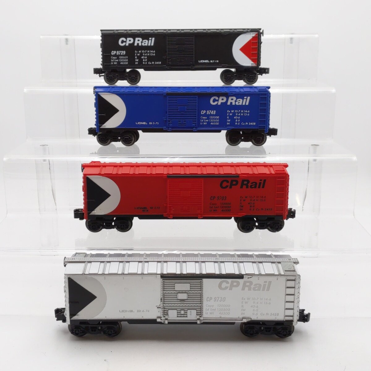 Lionel O Gauge CP Rail Assorted Boxcars: 6-9729, 6-9730, 6-9703, 6-974 – Trainz