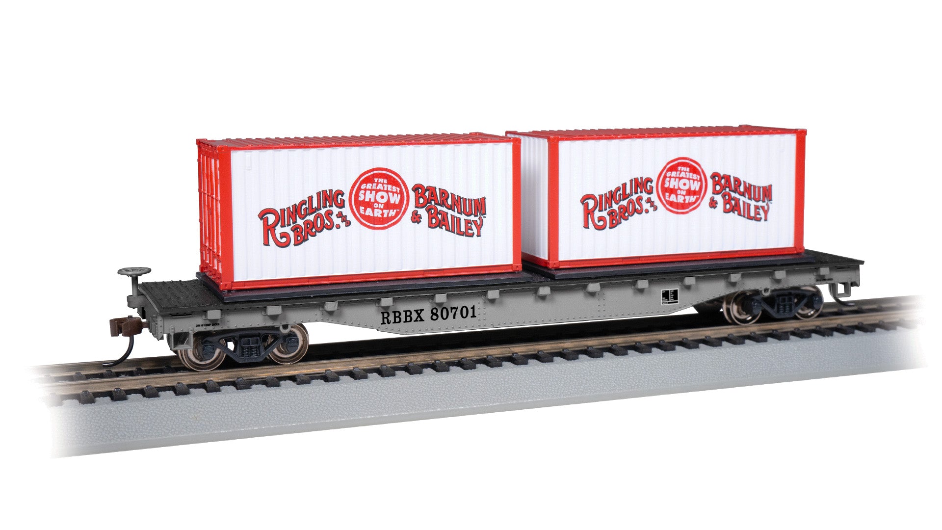 Bachmann 16615 HO Ringling Bros. & Barnum & Bailey Flatcar w/ Containe ...