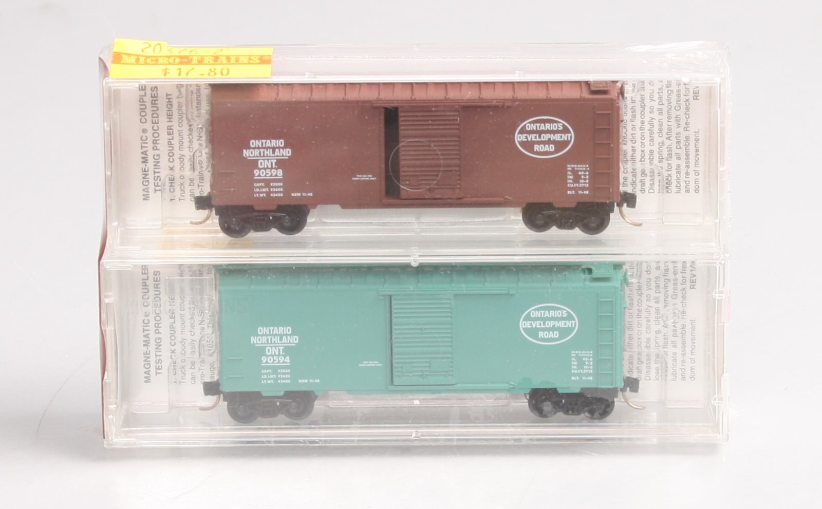 Micro-Trains 20376-2 N Ontario Northland 40' Standard Boxcar (Set of 2 ...