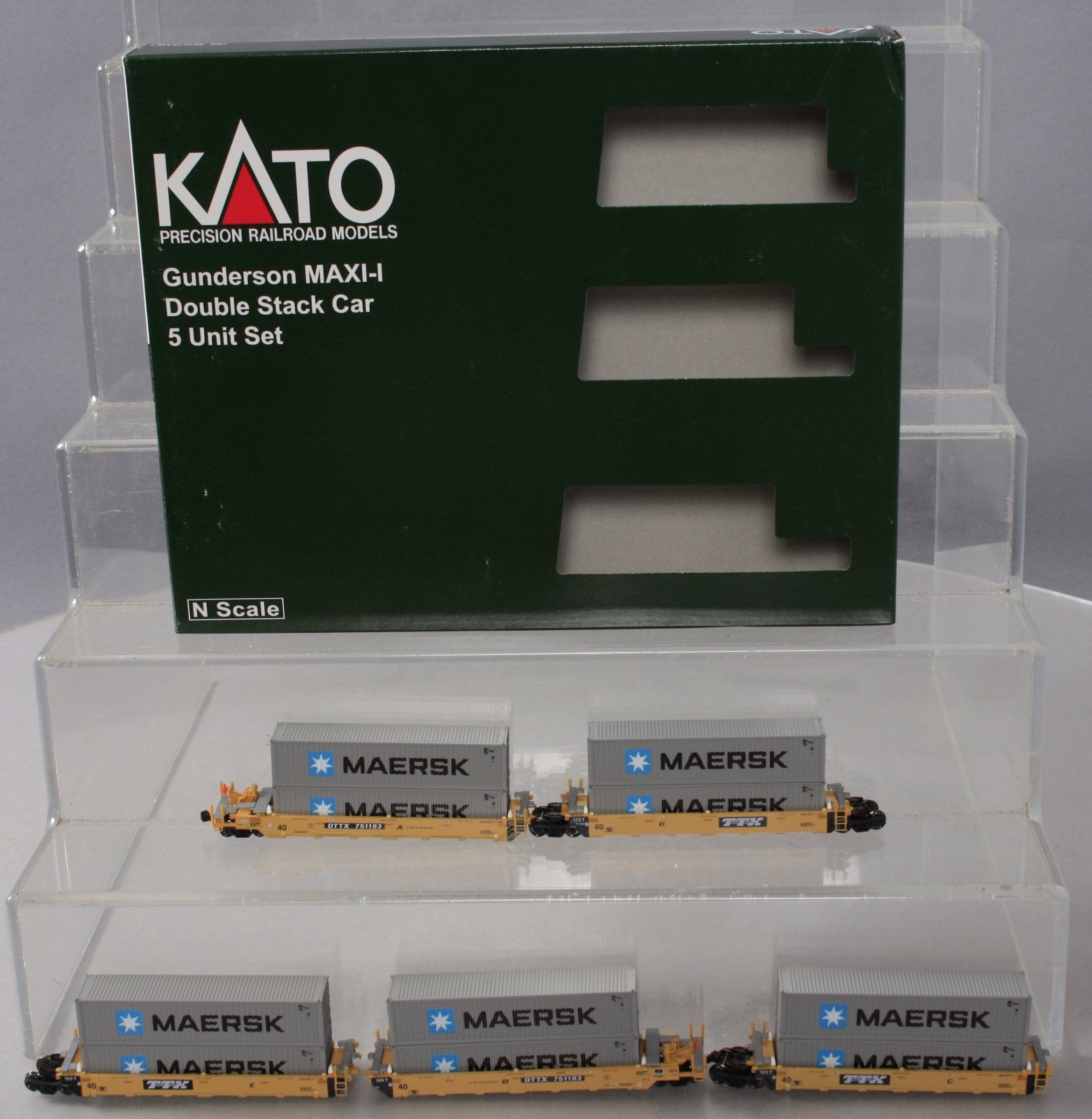 Kato 106-6144 N TTX Gunderson MAXI-I Double Stack Car #751193 Set – Trainz