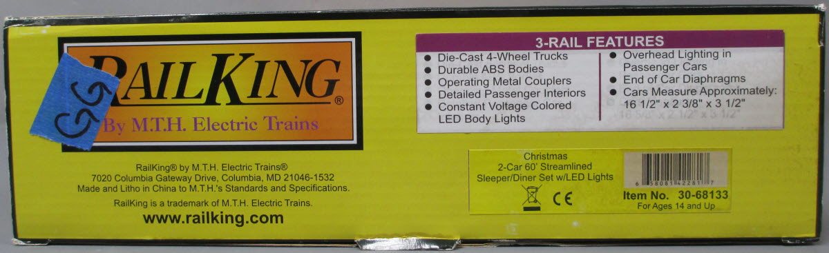 MTH 30-68133 O Christmas 2-Car 60' Streamlined Sleeper/Diner with LED ...