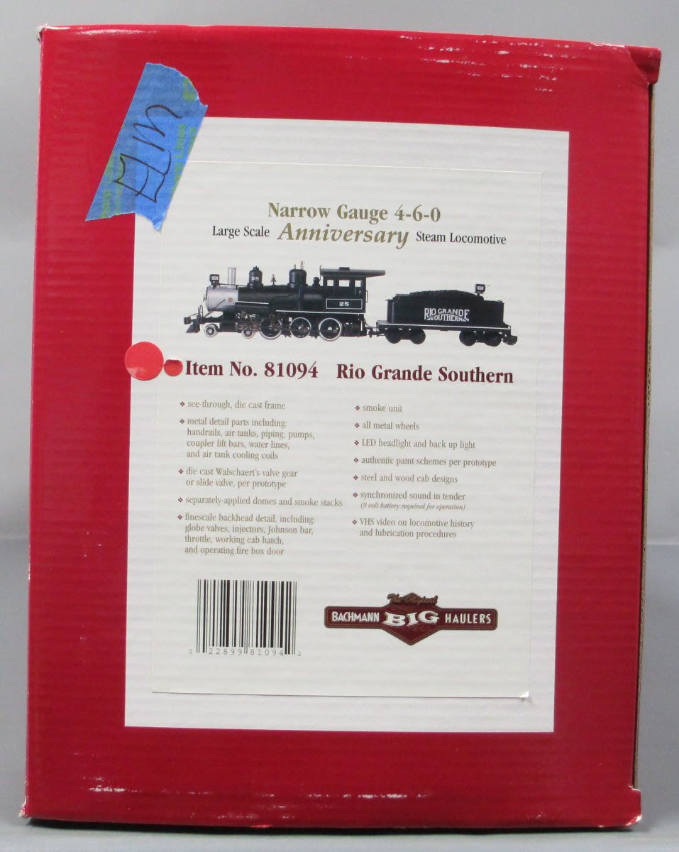 Bachmann 81094 Rio Grande Southern Anniversary 4-6-0 Steam Loco. & Ten ...
