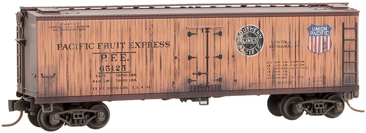 Micro-Trains 04744145 N PFE Weathered 40' Wood Ice Reefer #65125 – Trainz