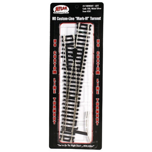 Atlas 281 HO Code 100 Nickel Silver #4 Left Hand Switch Turnout (2 ...