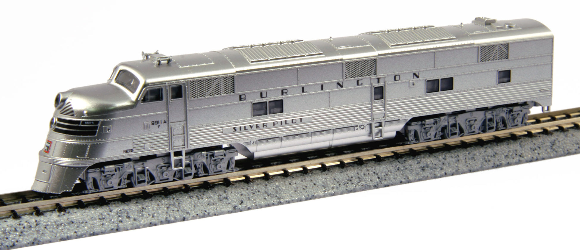 Kato 176-5402 N Scale CB&Q "Silver Pilot" E5A Diesel Locomotive #9911A – Trainz