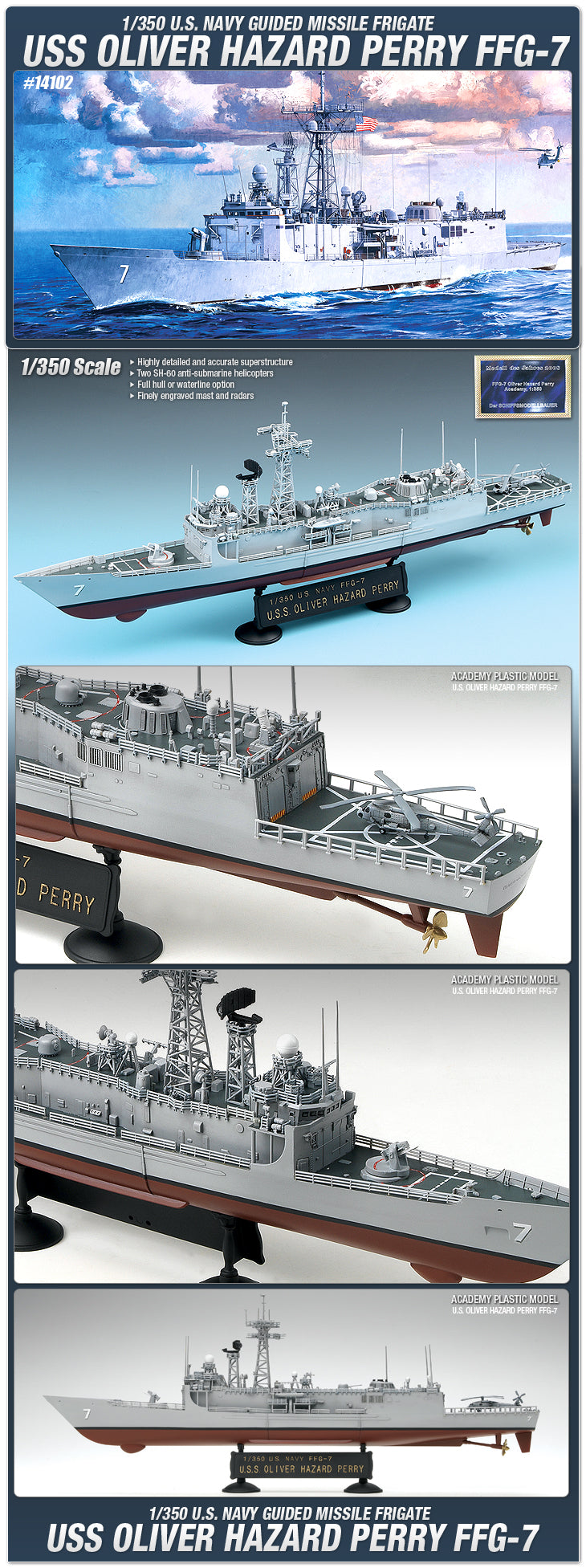 Academy 14102 1:350 USS Oliver Hazard Perry FGG-7 Ship Kit – Trainz