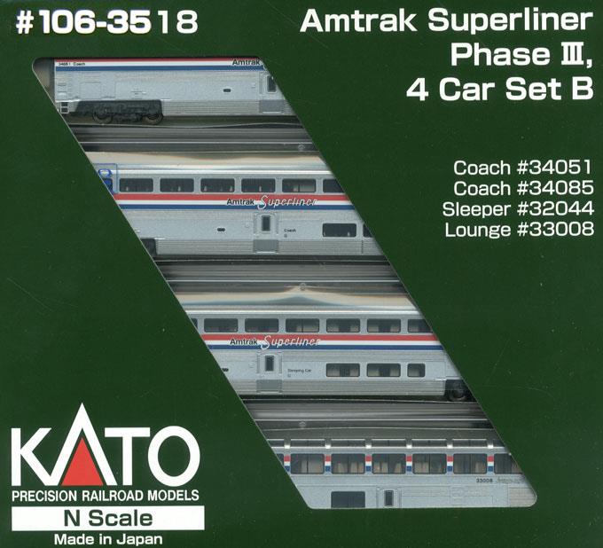 Kato 106-3518 N Amtrak Phase III Superliner Set B (Pack of 4) – Trainz