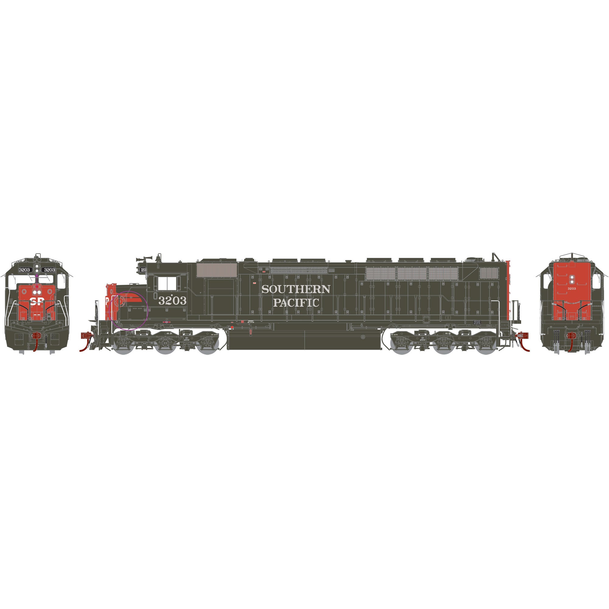Athearn G63552 HO Southern Pacific SDP45, SP/Late #3203 – Trainz