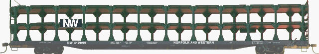 Accurail 9307 HO Norfolk & Western 89' Tri-Level Open Auto Rack Kit ...