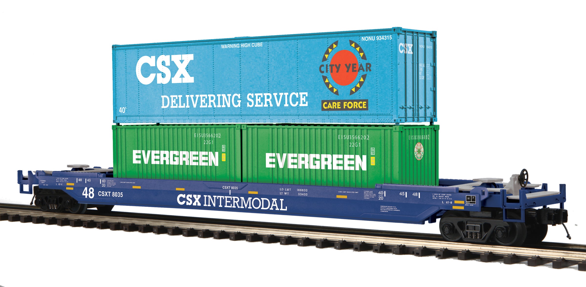 MTH 20-95280 O CSX Husky Stack w/ 20' Containers & 40' Container #8035 ...