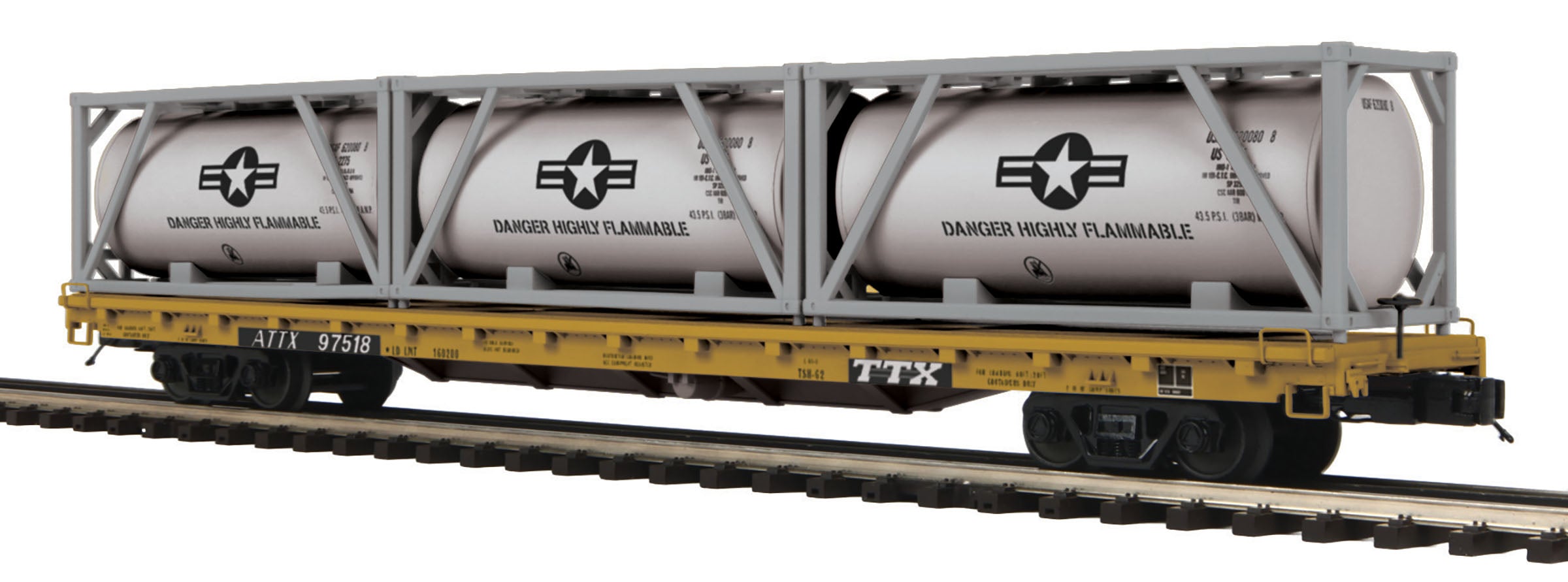 MTH 20-95336 O TXX 60' Flat Car with 3 Containers – Trainz