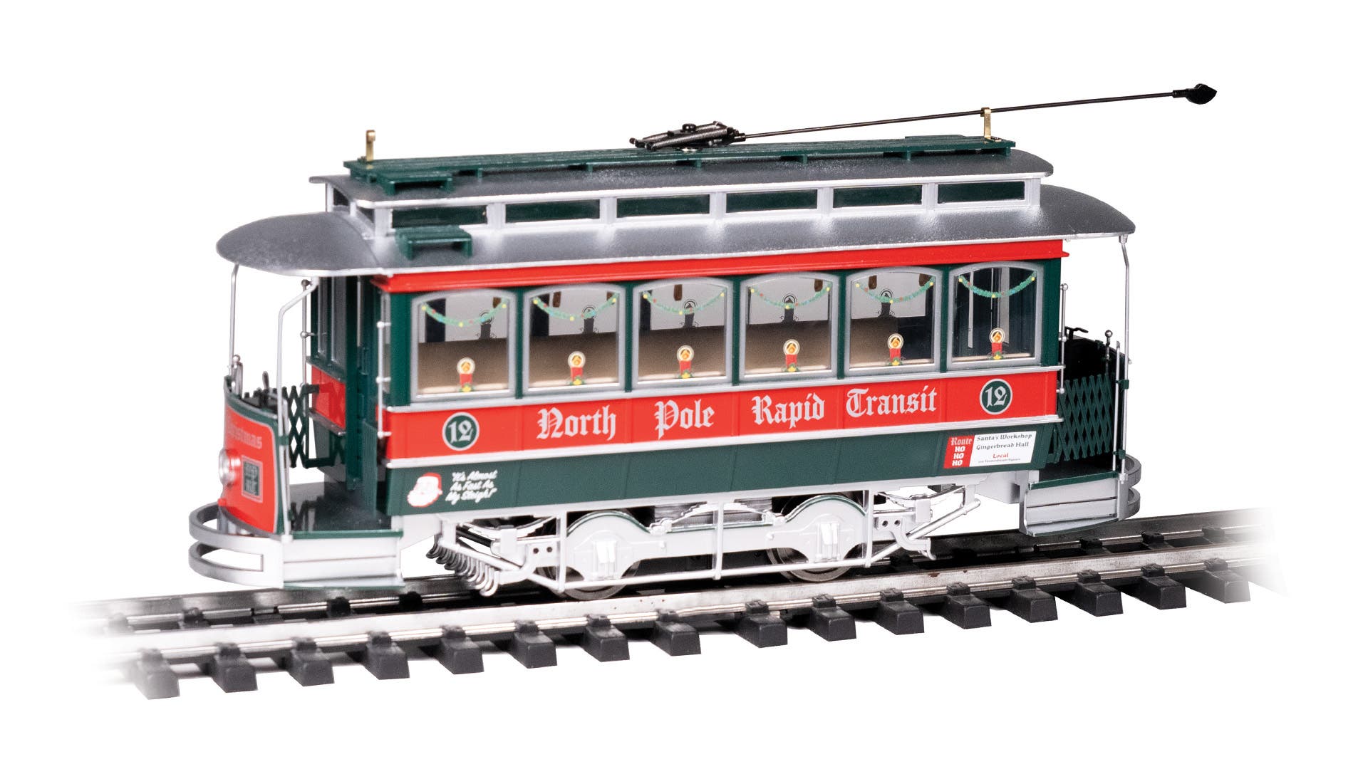 Bachmann 93943 G North Pole Rapid Transit Closed Streetcar #12 – Trainz