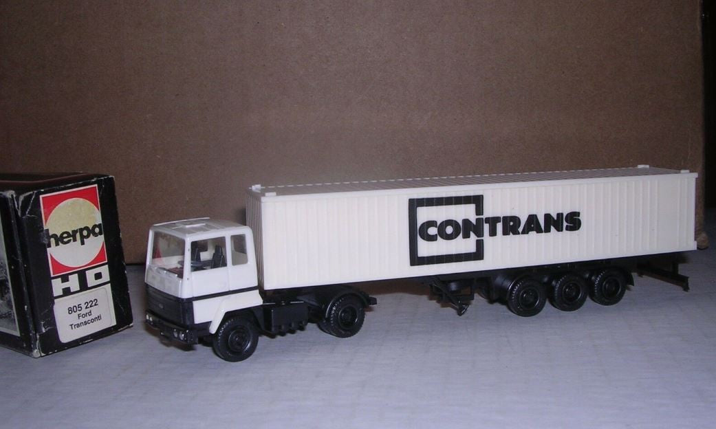 Herpa 805222 HO CONTRANS Ford Transcontinental Cab with 3-Axle Contain ...