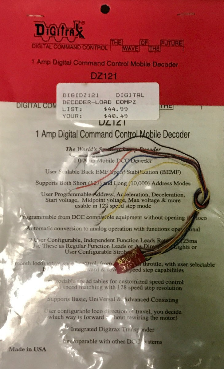 Digitrax DZ121 Z Scale 1 Amp Wired Mobile Decoder, 2 Functions – Trainz
