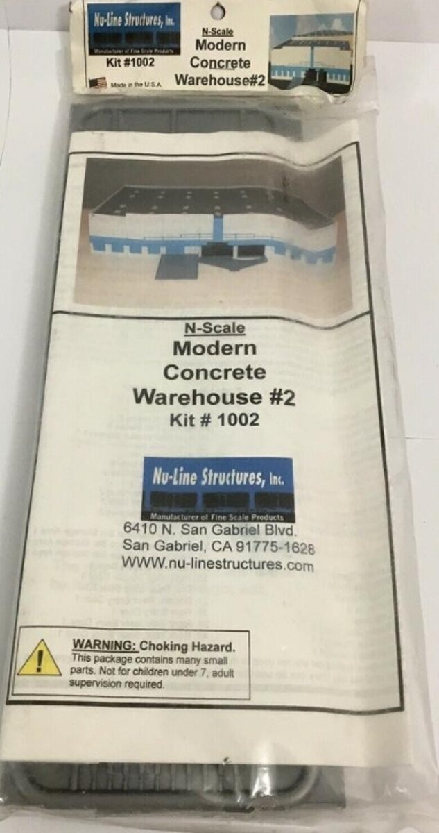 Nu-Line Structures, 1002 N Scale Modern Concrete Warehouse #2 Kit – Trainz