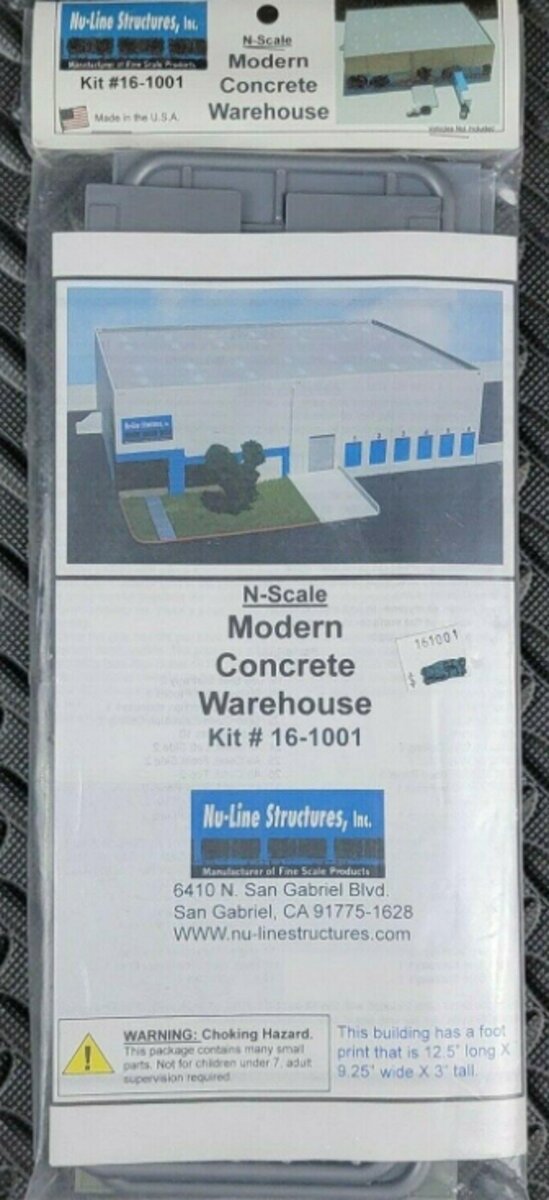 Nu-Line Structures, 1001 N Scale Modern Concrete Warehouse Kit – Trainz