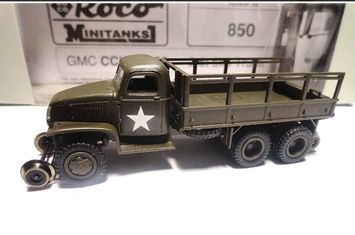 Roco 850 HO GMC CCKW 6X6 Rail Adapter Truck Special Minitanks – Trainz