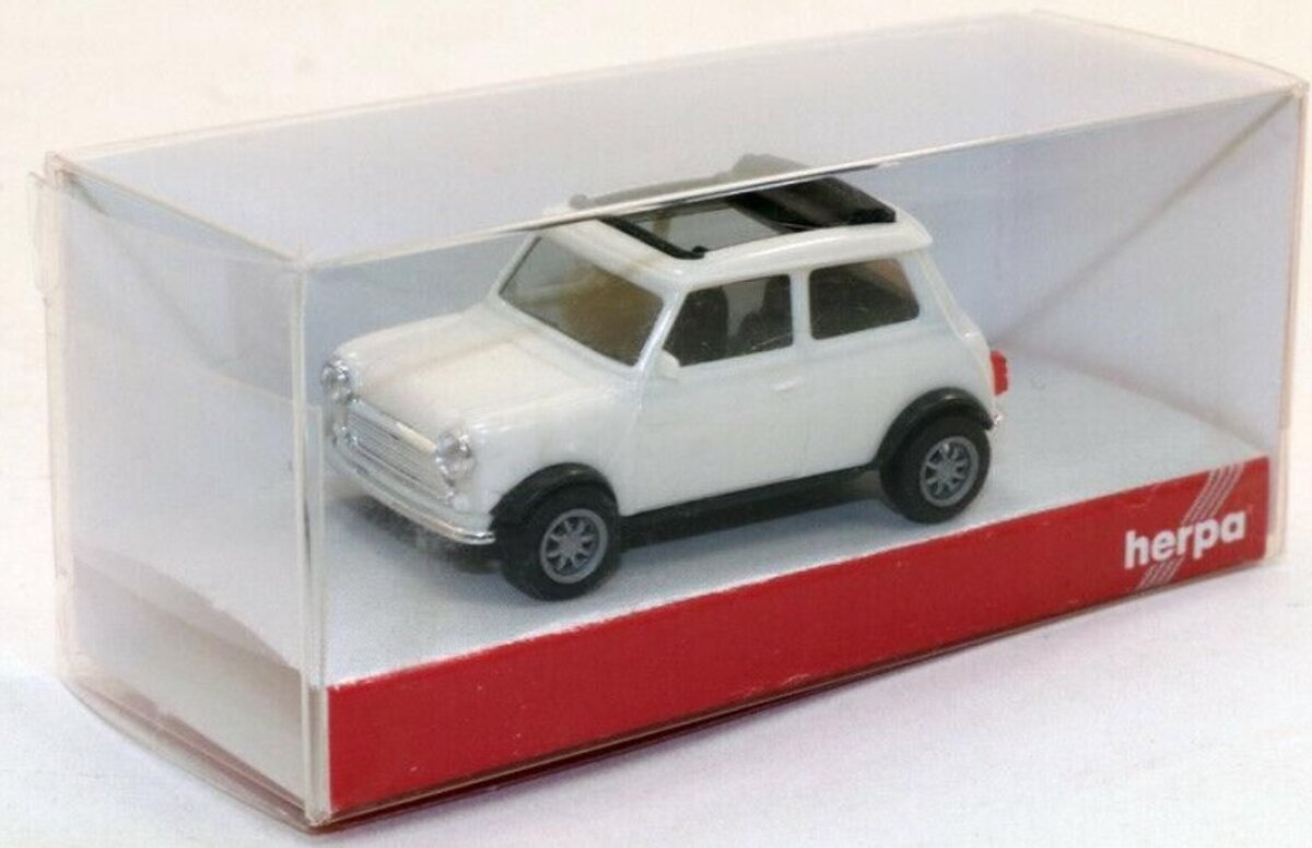 Herpa HO White Mini Cooper '96 with Open Sunroof – Trainz