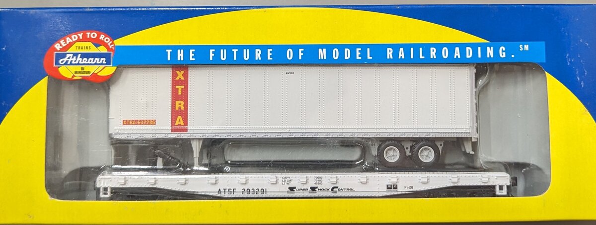 Athearn 92052 HO Santa Fe 50' Flat w/48' Trailer ATSF #293291 – Trainz