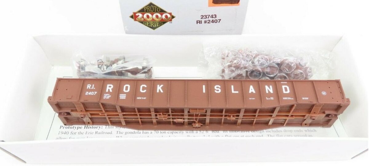 Proto 2000 23743 HO Rock Island 52' 6" Drop End Mill Gondola # 2407 Ki ...