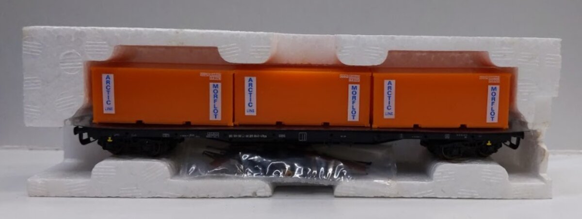 Tillig 15519 TT Scale 1:120 12 mm Morflot Flat Car W/3-Contaiers – Trainz