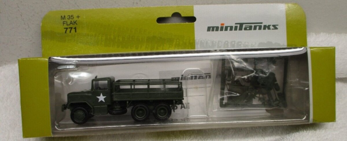 Roco Minitanks 771 HO 1:87 M35A2 w/ .50 Caliber Flak GunsCard – Trainz