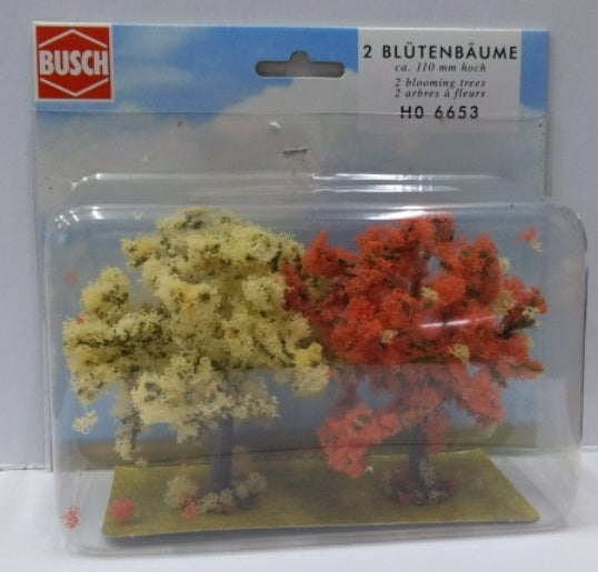 Busch 6653 HO Scale White & Red Blooming Tree (Box of 2) – Trainz